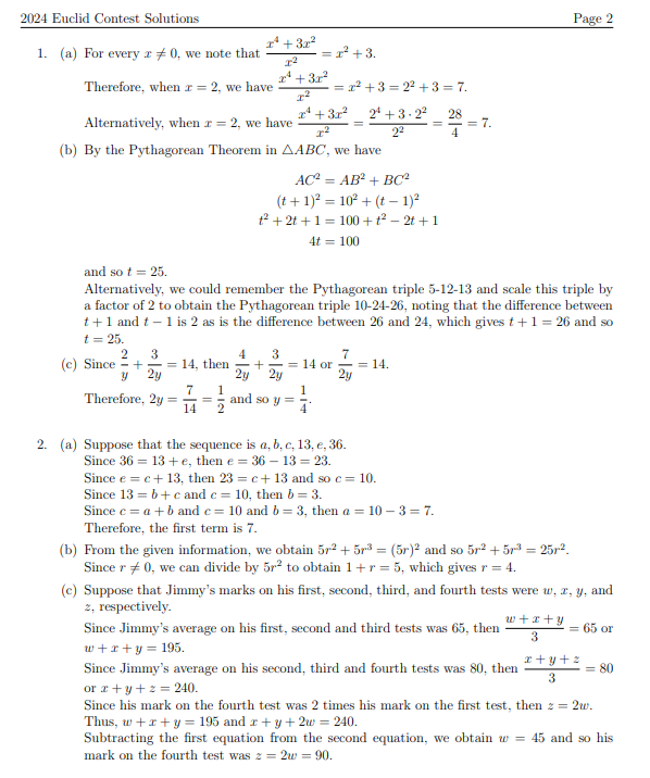 2024年Euclid数学竞赛考试真题及答案 - Eucli Mathematics Contest